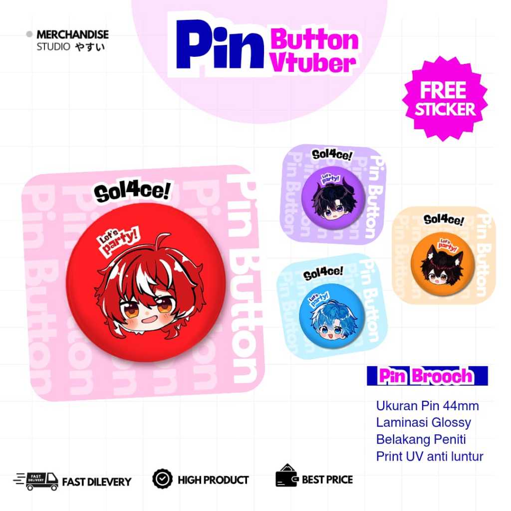 Jual OTS2 - PIN BULAT KARAKTER VTUBER SOL4CE - PIN BULAT HARRIS ARION ...