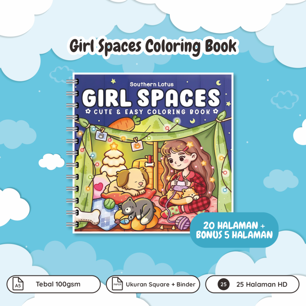 Jual Healing Coloring Book Lotus Girl Spaces Bold and easy comfy Buku ...