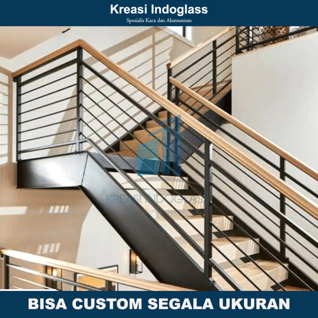 Jual Handrail kayu Ralling Tangga Besi Plat Strip Model Minimalis ...