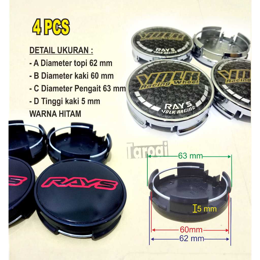 Jual 4 BUAH TUTUP DOP CENTER VELG RACING TE37 RAYS KAKI 60 MM TOPI 62 ...