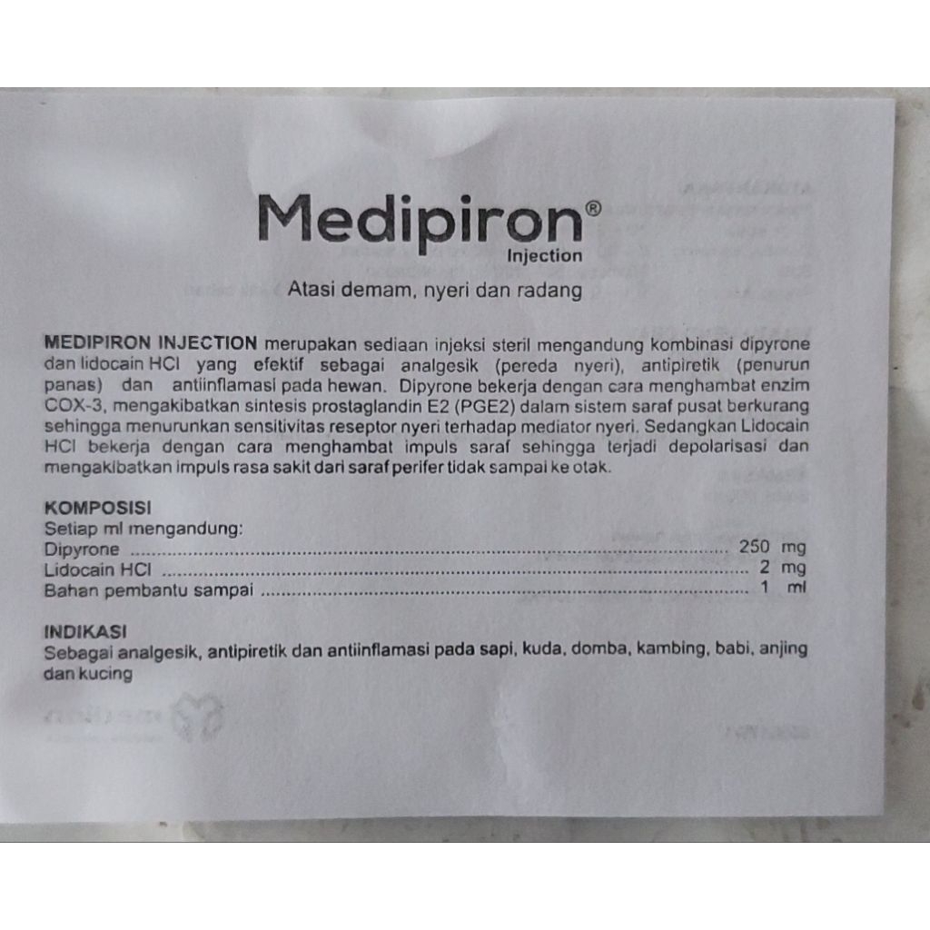 Jual MEDIPIRON inj (obat demam dan nyeri pada hewan) | Shopee Indonesia