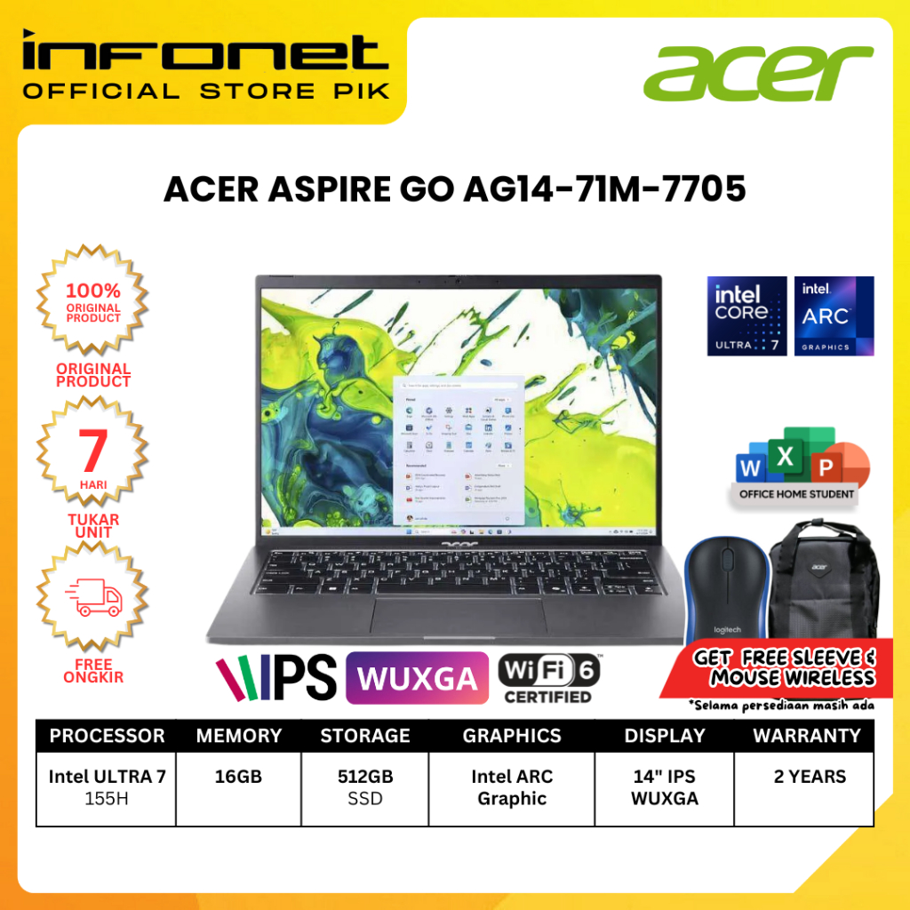 Jual FREE MOUSE LOGITECH Acer Aspire Go 14 AI AG14 71M 7705 Intel Core ...