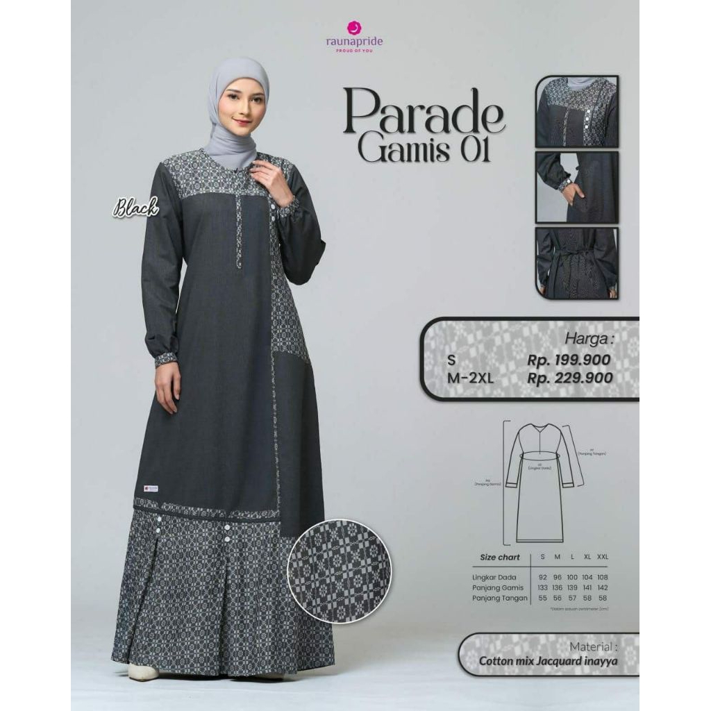 Jual GAMIS RAUNA PARADE GAMIS 01 WARNA BLACK, GAMIS RAUNA HITAM ...