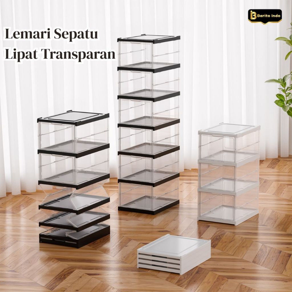 Jual BARITOINDO Lemari Box Rak Susun Sepatu Lipat Tebal Transparan 3 ...
