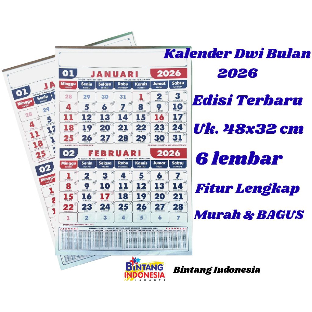 Jual Kalender Dinding Dwi Bulan 6 Lembar 2026 | Shopee Indonesia