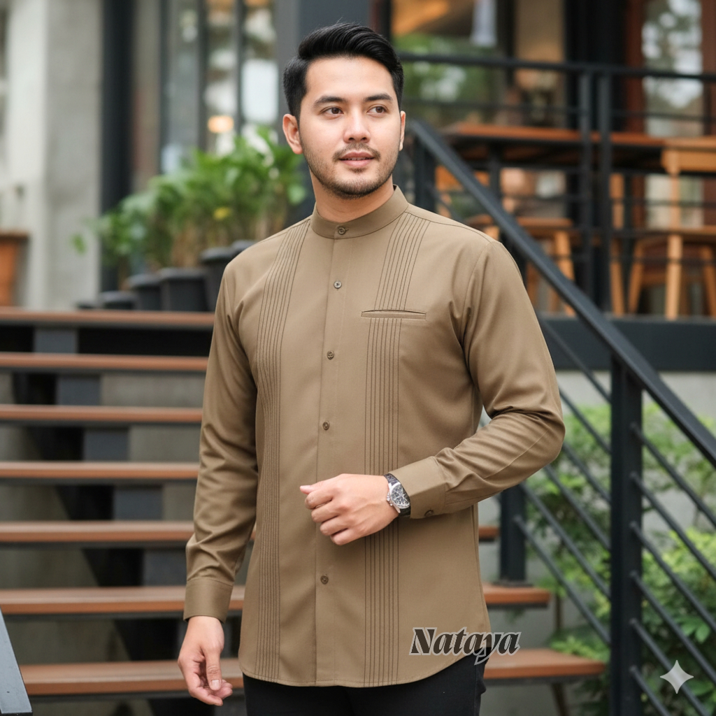 Jual Baju Koko Pria - Koko Lengan Panjang Motif Abyan Warna Cokelat ...