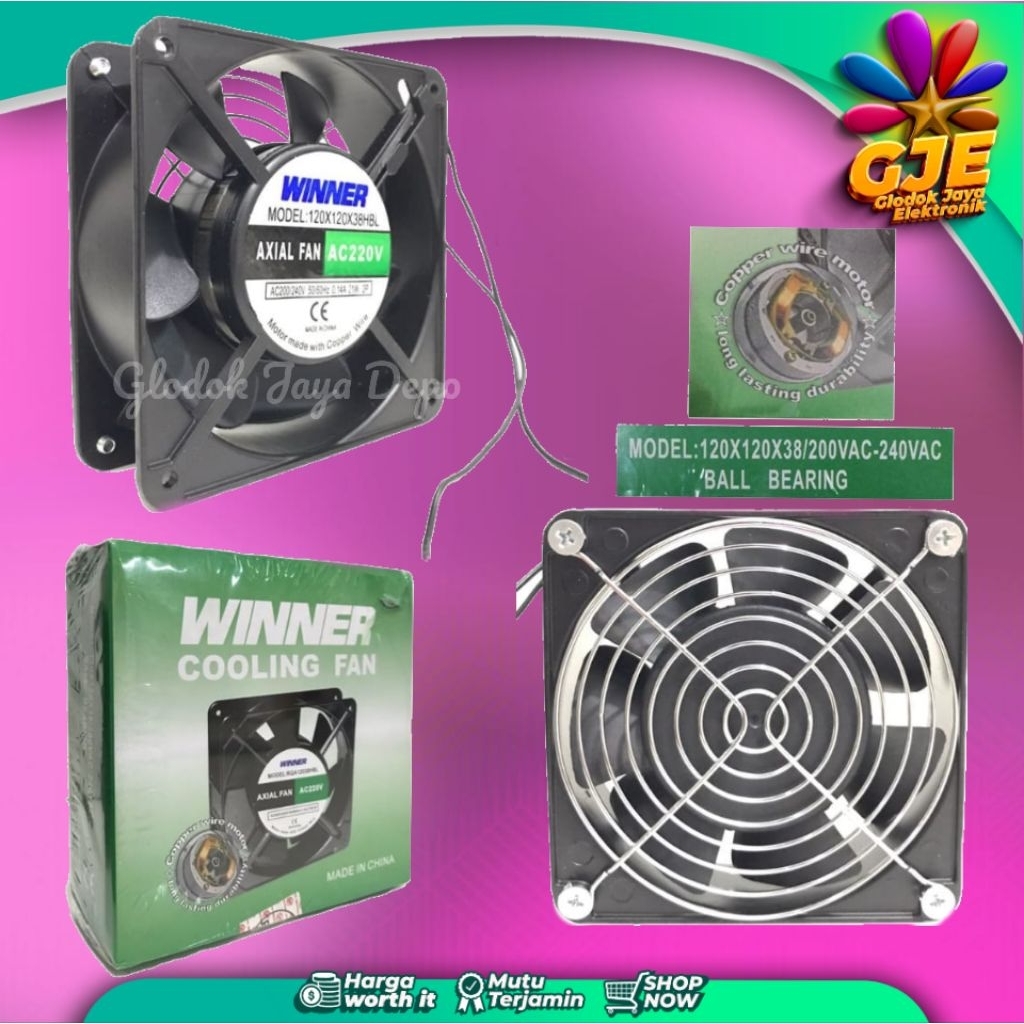 Jual KIPAS PENDINGIN COOLING FAN 12 X 12CM AC WINNER BALL BEARING 220V ...