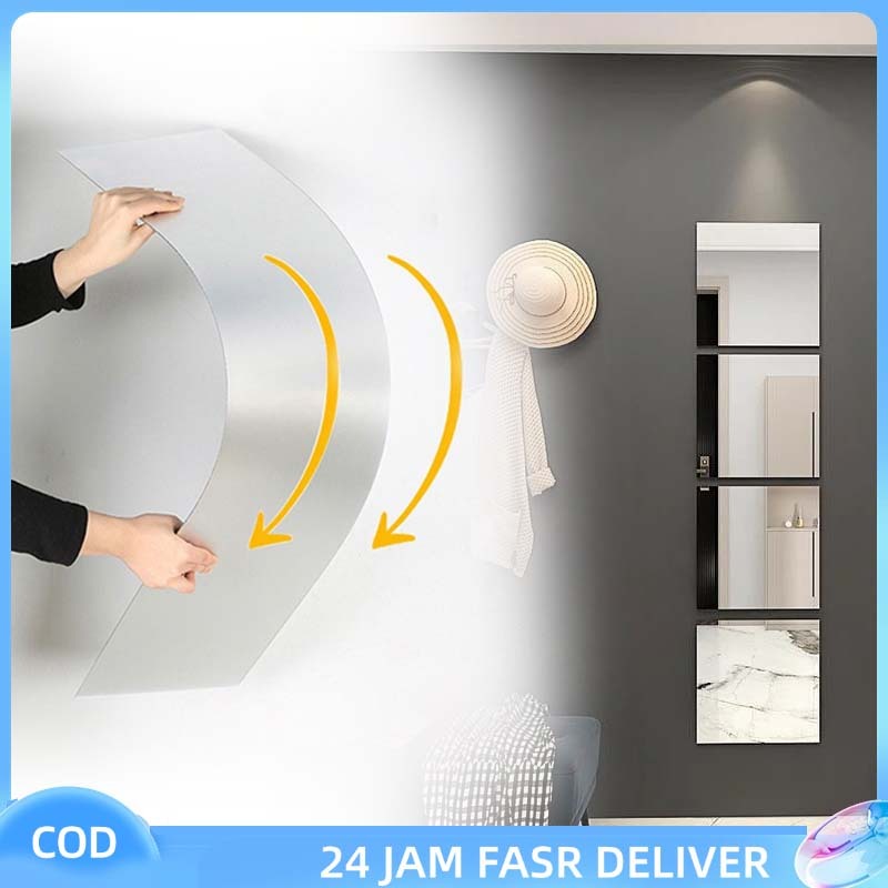 Jual 20/30/40cm Acrylic Mirror Lembaran Stiker Cermin Tempel Dinding ...