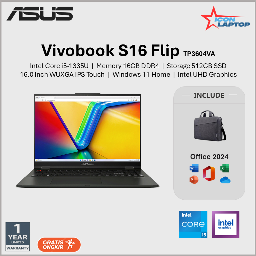 Jual Asus Vivobook S16 Flip TP3604VA Core i5-1335U 16GB 512GB SSD 16.0 ...