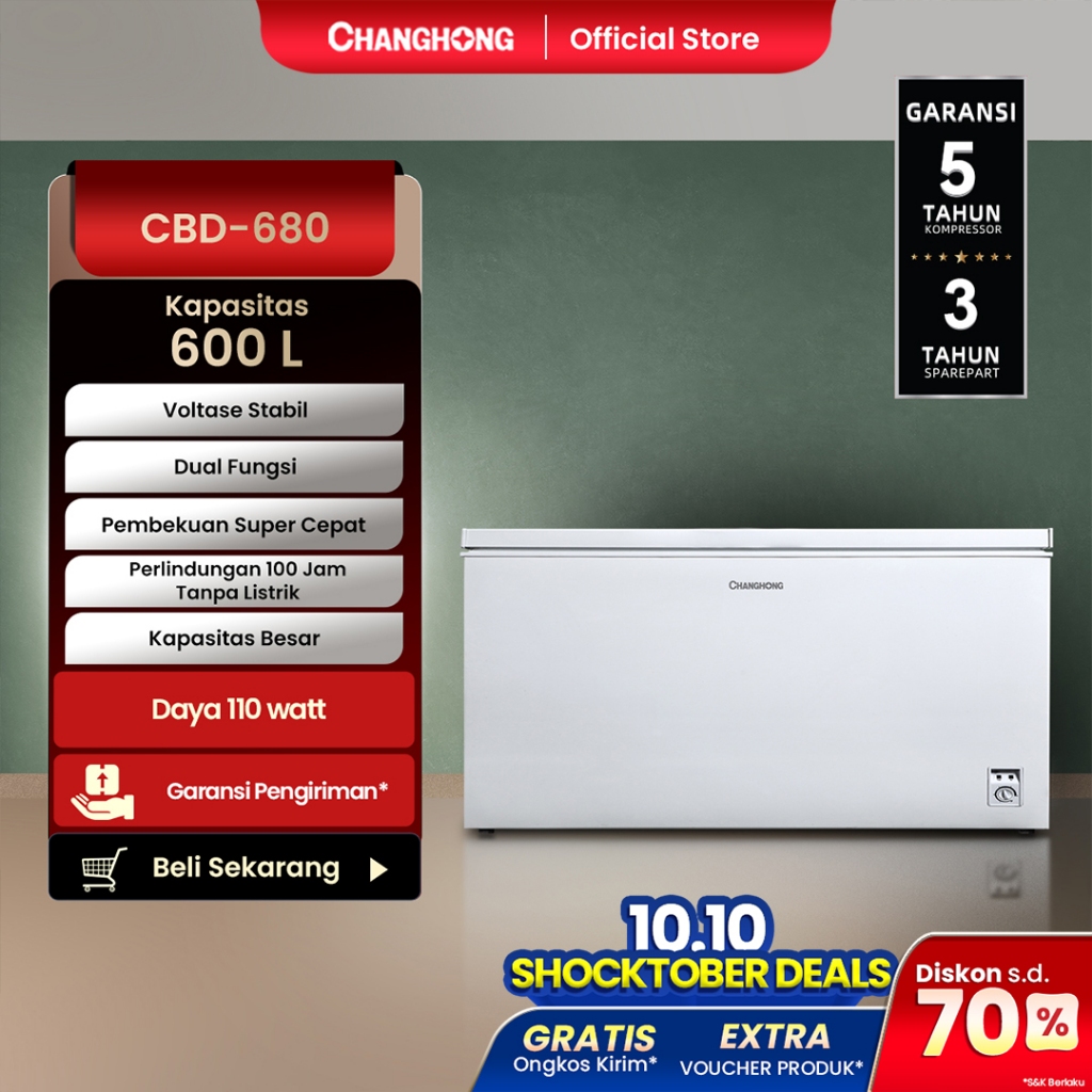 Jual Changhong Chest Freezer CBD680 Kapasitas 600 Liter (Fast Freezing ...