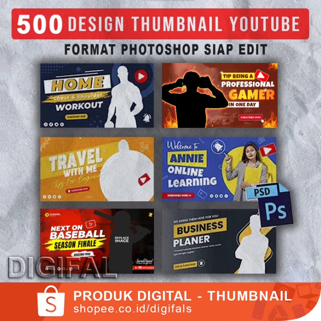 Jual 500+ Desain Template Thumbnail Youtube Format PSD - SIAP PAKAI DAN SIAP EDIT | Shopee Indonesia