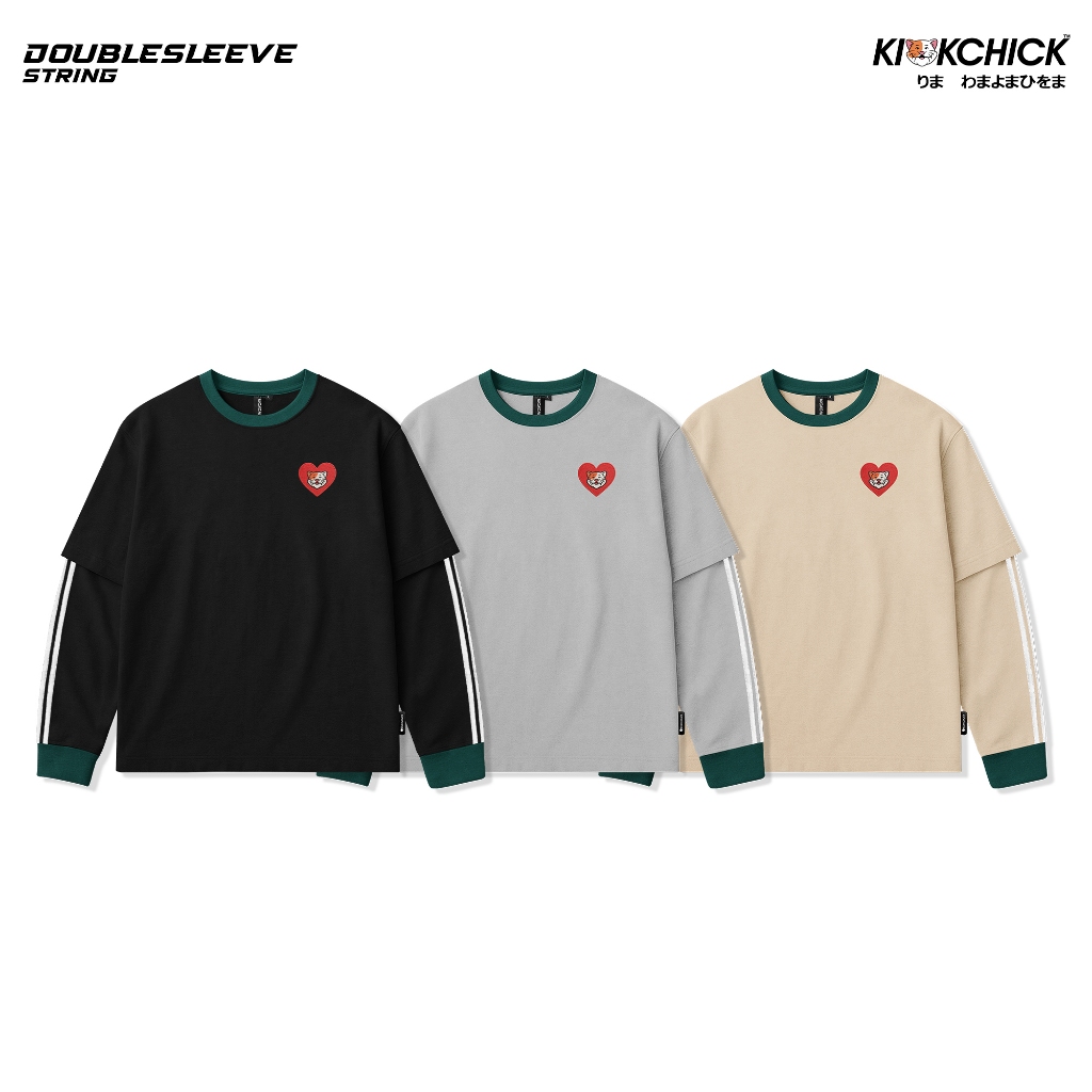 Jual Kickchick Doublesleeve String Logo Cat Love Embroidery | Kaos ...
