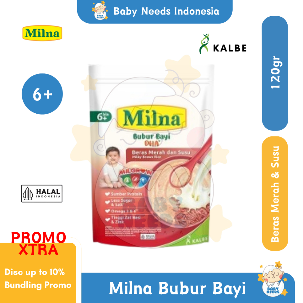 Jual MILNA Bubur Bayi Reguler 6+ Beras Merah Susu 120gr DHA Zat Besi ...