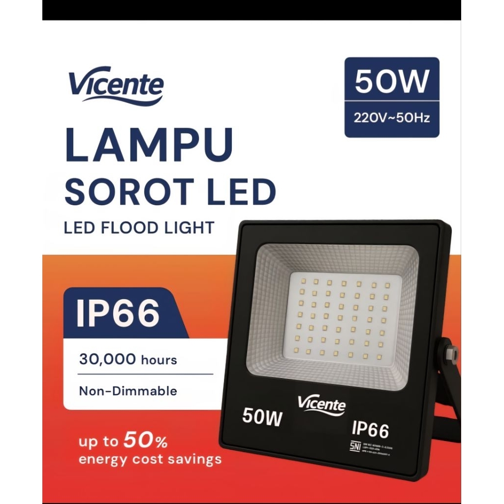 Jual LAMPU SOROT LED 50 WATT VICENTE / LED FLOODLIGHT 50W WATERPROOF ...