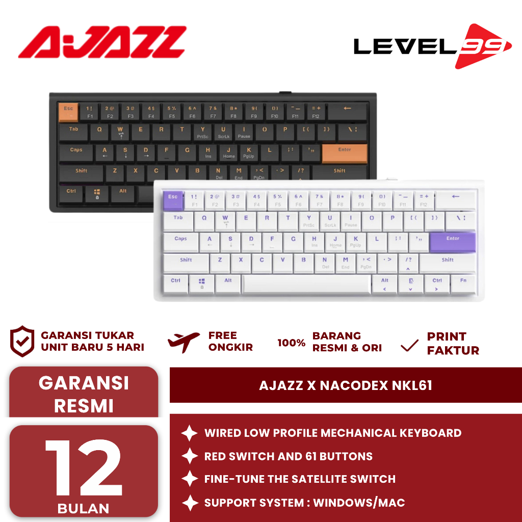 Jual Ajazz X Nacodex NKL61 Wired Low Profile Mechanical Keyboard ...
