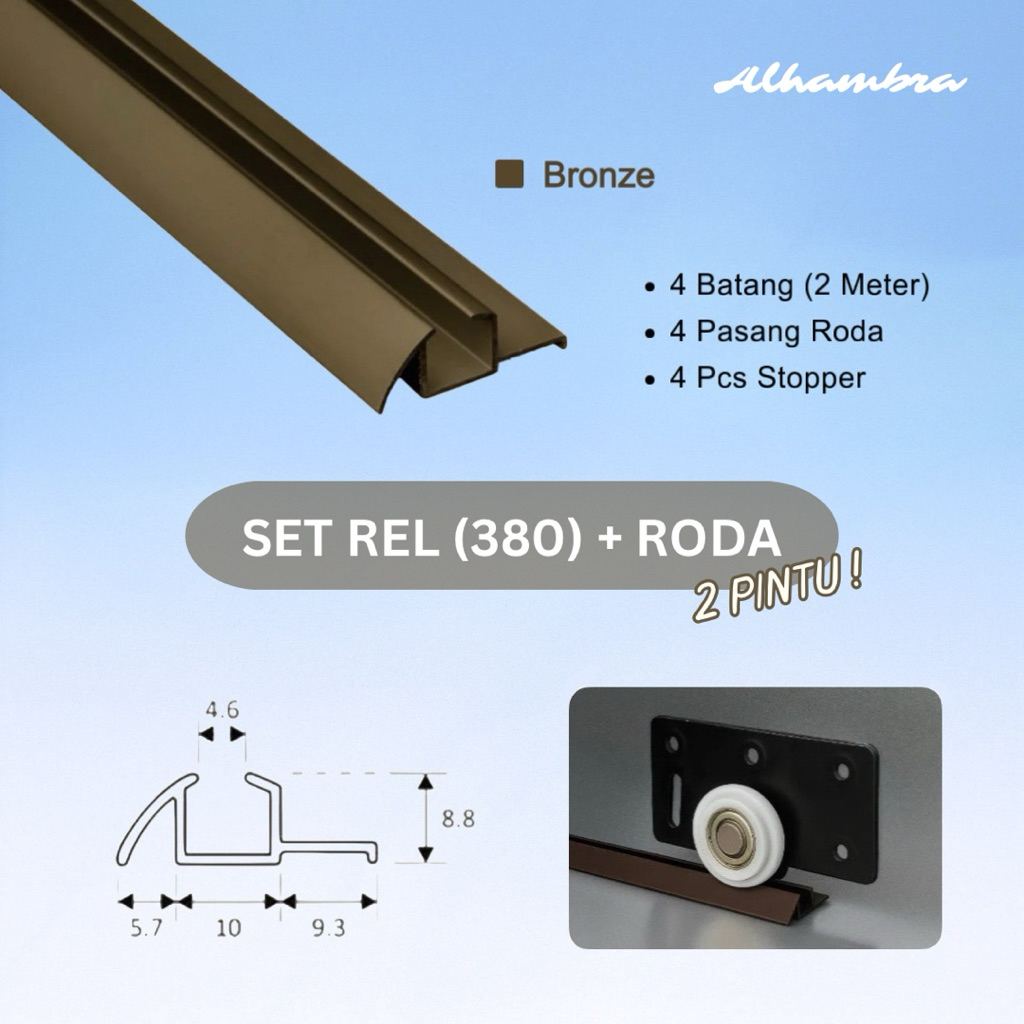 Jual [2 Pintu] Set Roda + Rel Timbul 380 Panjang 2 Meter - Rel Lemari ...