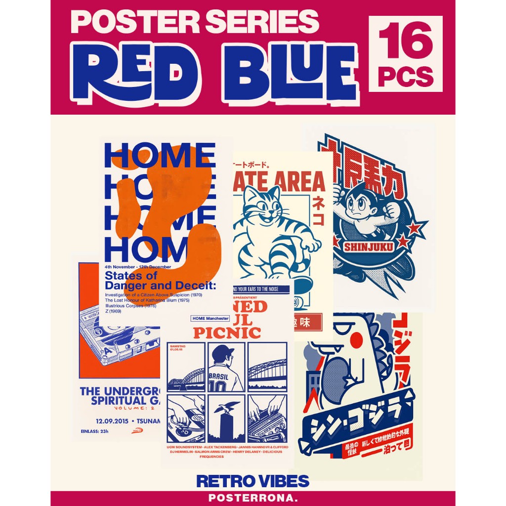 Jual [Free Bubble Wrap] Poster Dinding Red Blue Retro Vintage ...