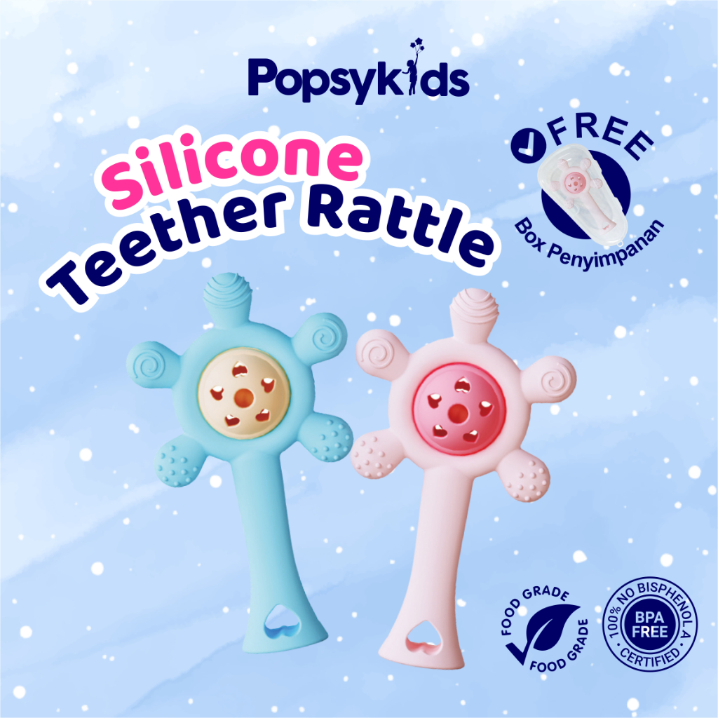 Jual Popsykids Silicone Teether Rattle – Mainan Gigitan Bayi Food Grade ...