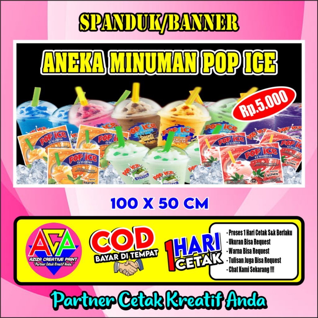 Jual Spanduk Banner Pop Ice Aneka Minuman Ukuran 100 x 50 cm | Shopee ...