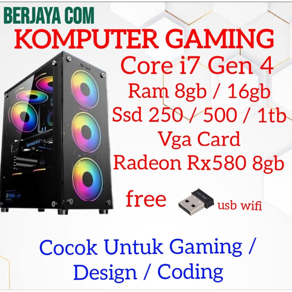Jual Core i7 gen 4 - Vga Radeon Rx580 8gb - 16gb ram - 500gb ssd - Pc rakitan - komputer gaming ...