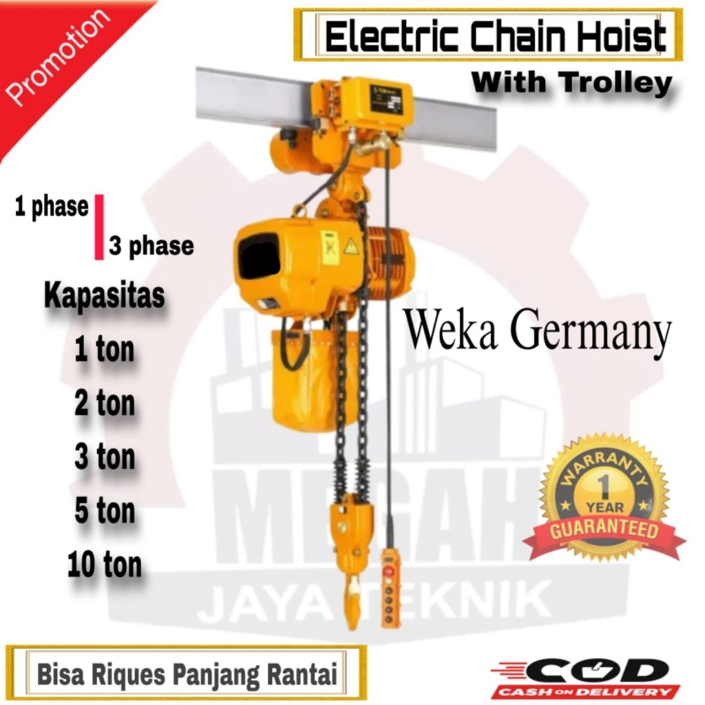 Jual Electric chain hoist plus troley 2 ton x 6 meter doble chain 380v ...