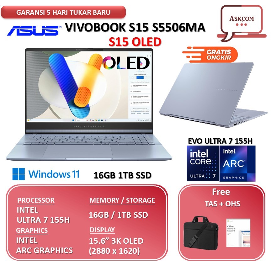 Jual Laptop ASUS VIVOBOOK S15 OLED S5506MA ULTRA 7 155H 16GB 1TB 15 ...
