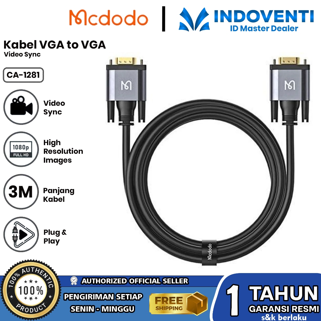 Jual MCDODO CA-1281 Cable VGA TO VGA Converter Kabel for Komputer PC ...