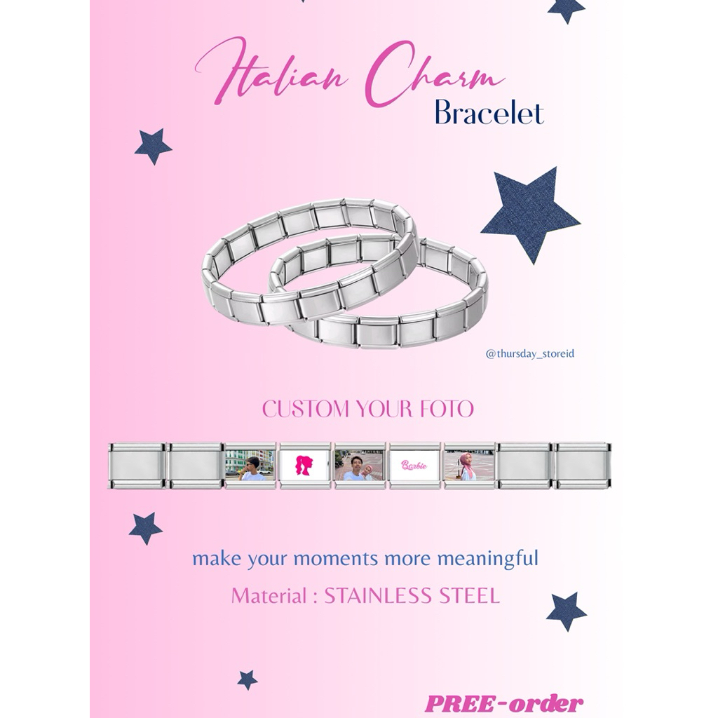 Jual Nilore Italian Charm Bracelet || sudah jadi gelang || stainless ...