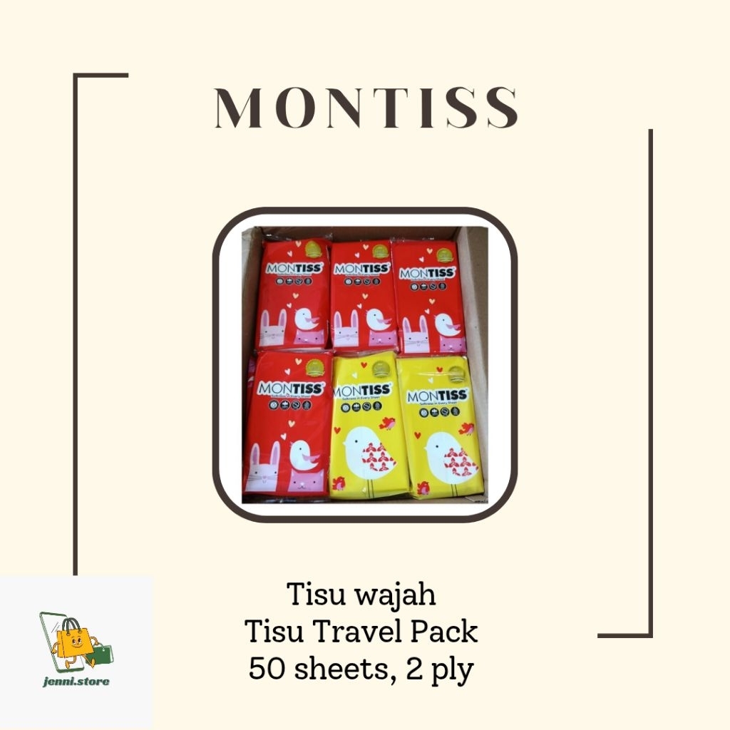 Jual tisu Montiss Travel Pack, tisu wajah, 50 sheets 2ply | Shopee ...