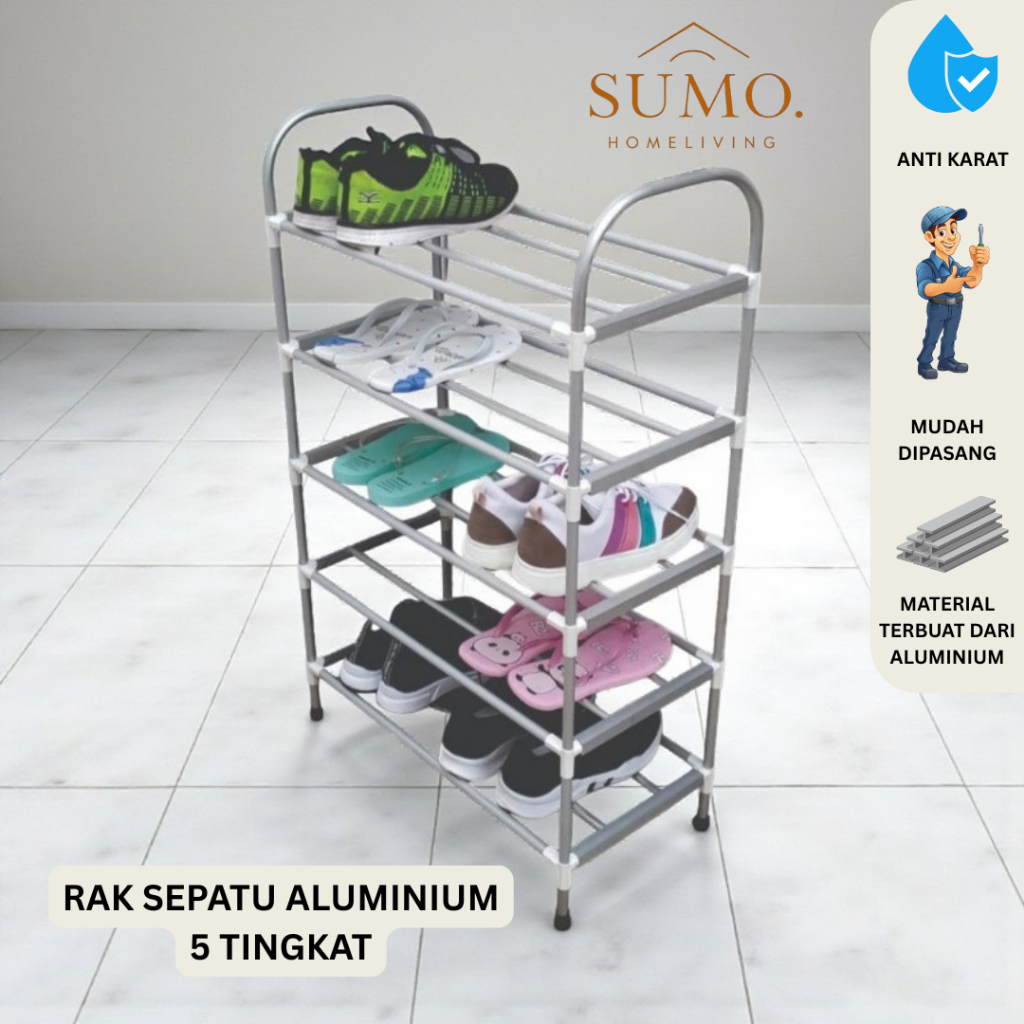 Jual Rak Sepatu Aluminium 5 Susun / Rak Sepatu Aluminium Knockdown 5 ...