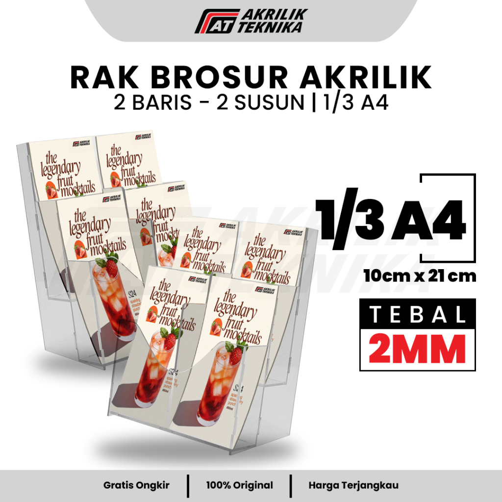Jual Rak Brosur 1/3 A4 2 Susun 2 Baris Akrilik / Display Menu Meja ...