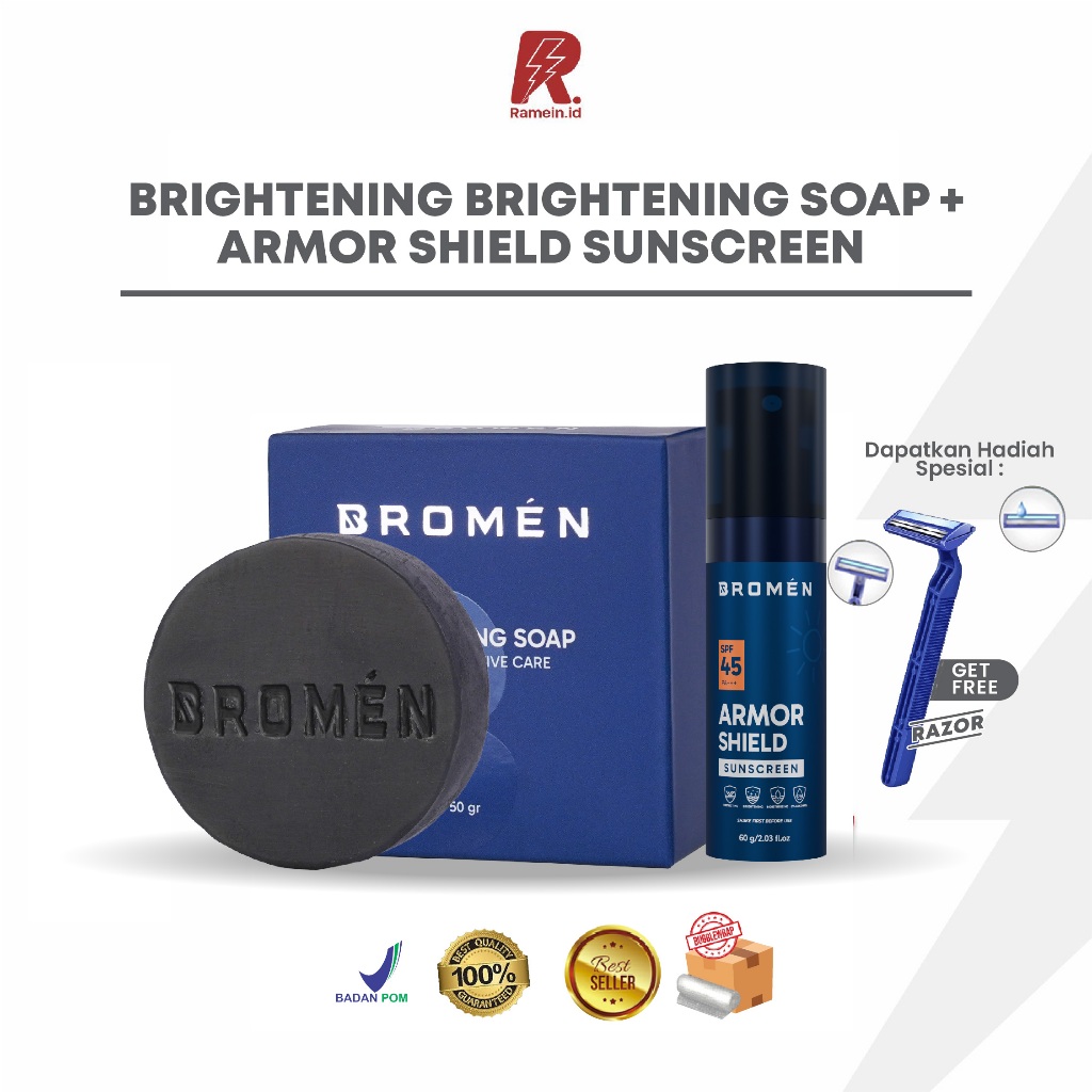 Jual BROMEN Brightening Soap + Sunscreen SPF 45 PA+++ Sabun Cuci Muka ...