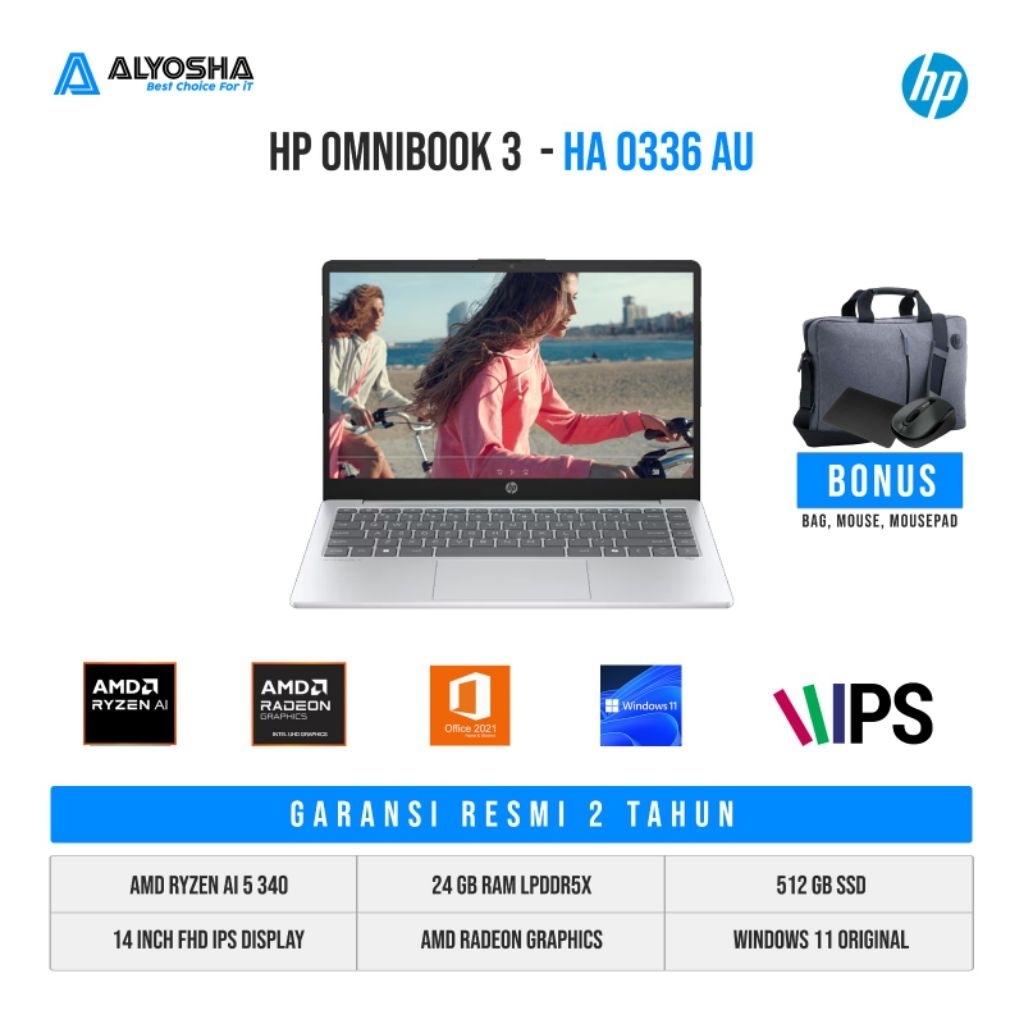 Jual HP OMNIBOOK 3 NG AI HA0336AU 14 RYZEN AI 5 340 24GB 512GB W11+OHS ...