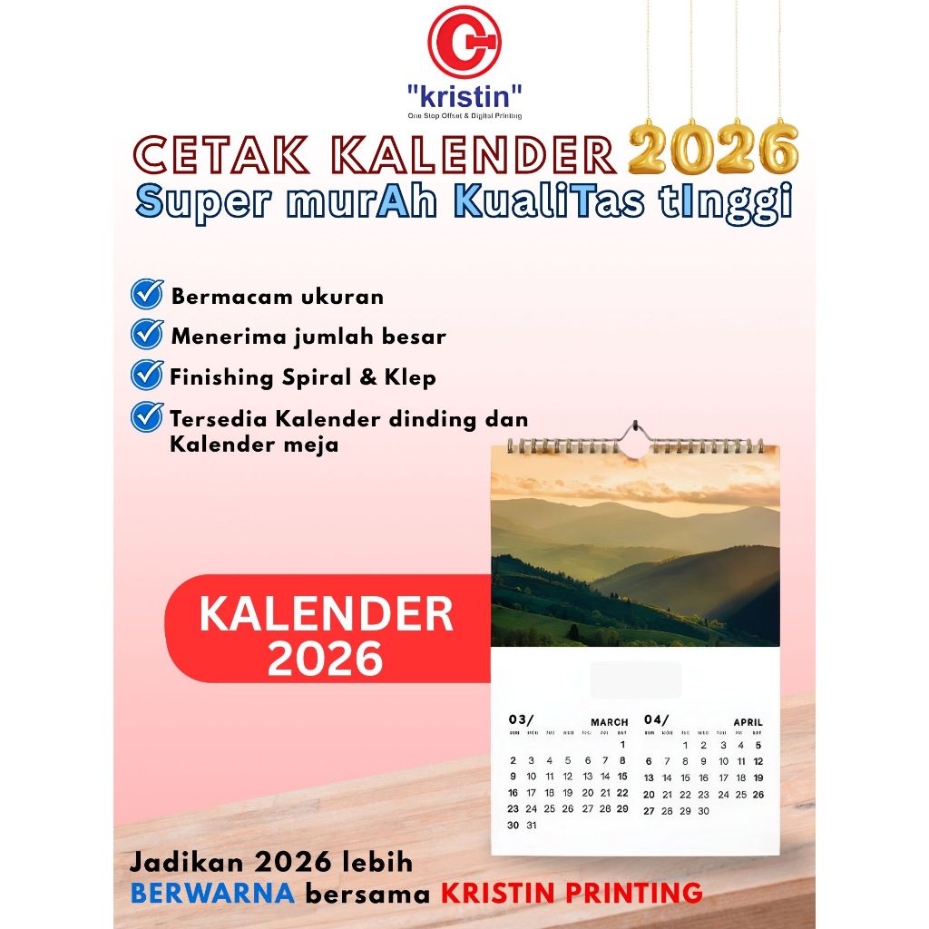 Jual Kalender dinding 2026 Termurah isi 1 lembar AP260 klep seng ...