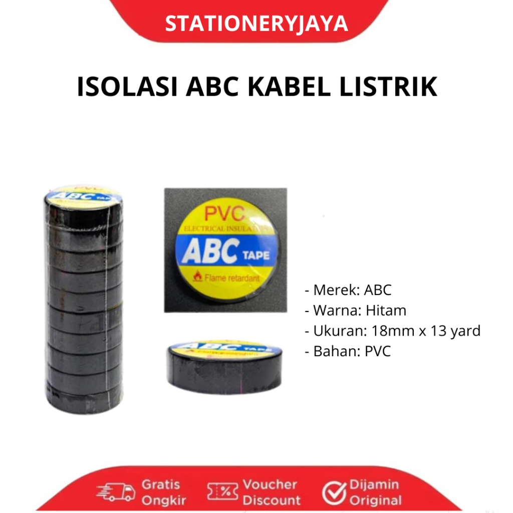 Jual ISOLASI KABEL LISTRIK HITAM MERK ABC ( HARGA PER SLO-P ) | Shopee ...