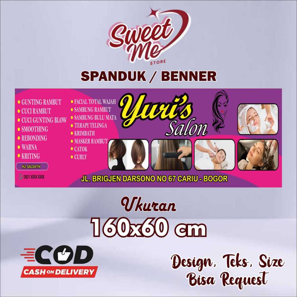 Jual spanduk benner ukuran 160x60 cm yuri's salon free custom desain ...