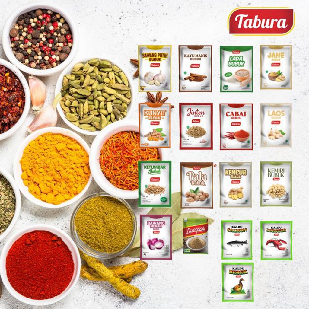 Jual TABURA Bumbu Bubuk Bawang Putih/Merah, Kemiri, Cabai, Pala (12pcs ...