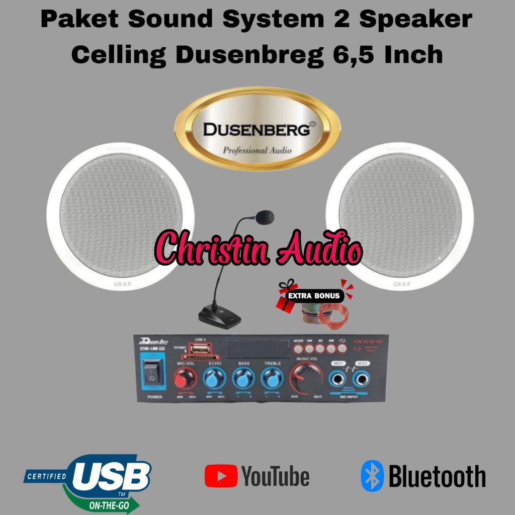 Jual Paket Sound System 2 Speaker Celling Dusenbreg 6,5 Inch Amplifier ...