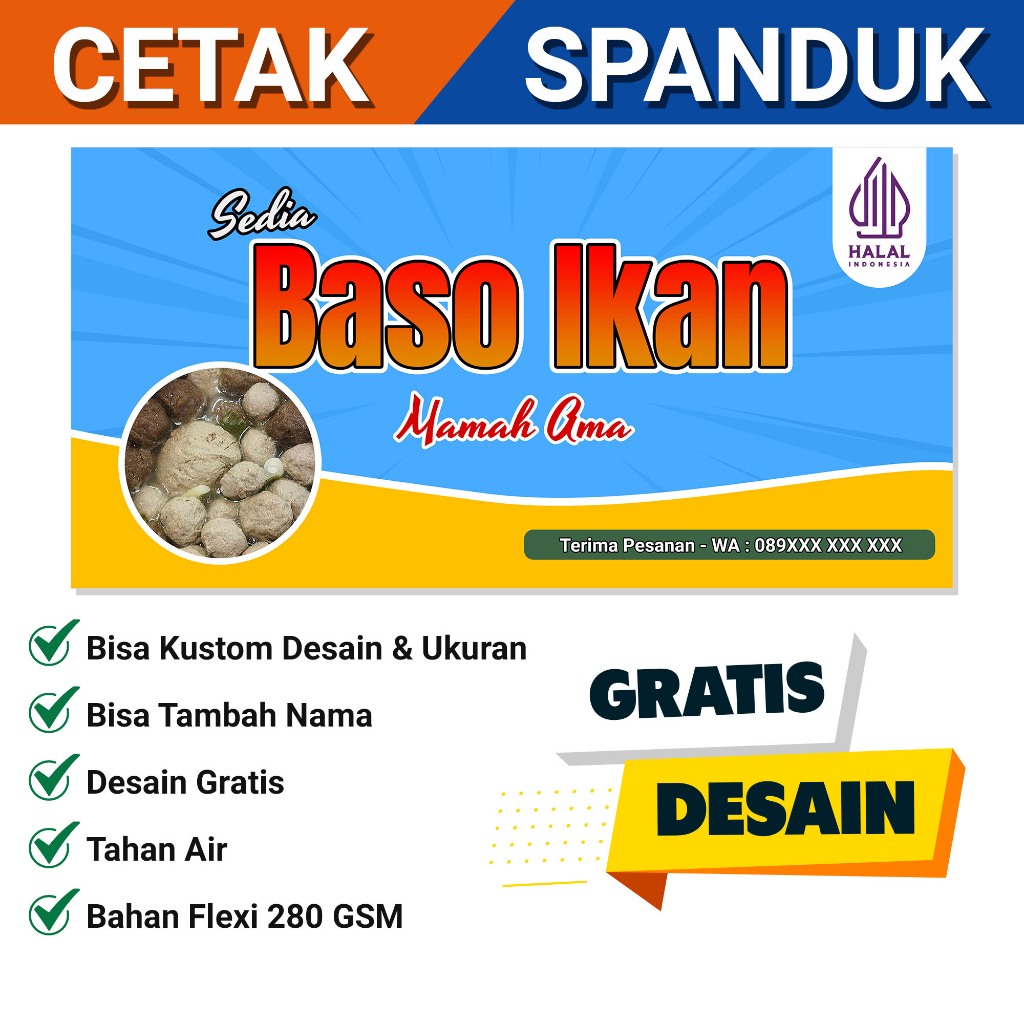 Jual Cetak Spanduk Banner Baso Ikan Ukuran 120x60 CM / Bisa Kustom ...
