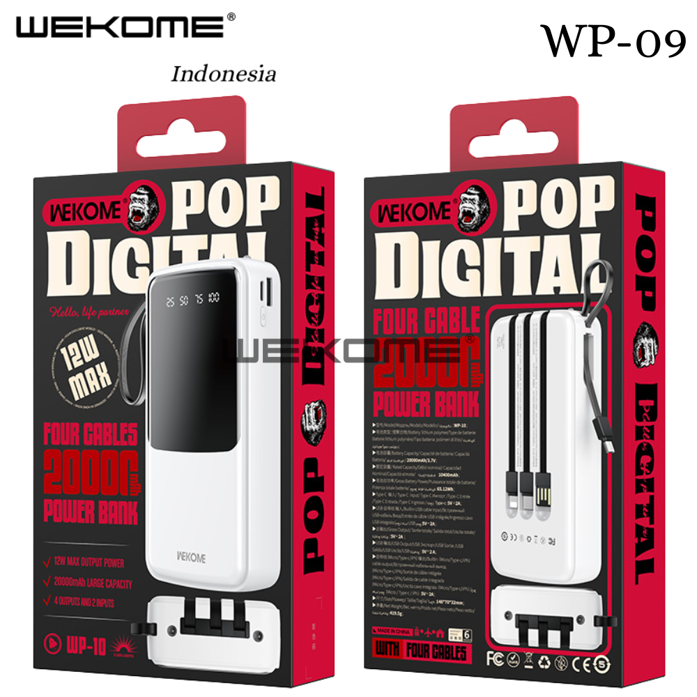 Jual Power Bank 20000mAH 4In1 Cable Pop Digital Fast Charging WP-10 ...