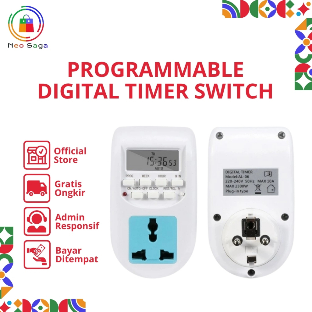 Jual Programmable Digital Timer Switch 16 Program On/Off EU Stop Kontak-Multi Socket | Shopee ...