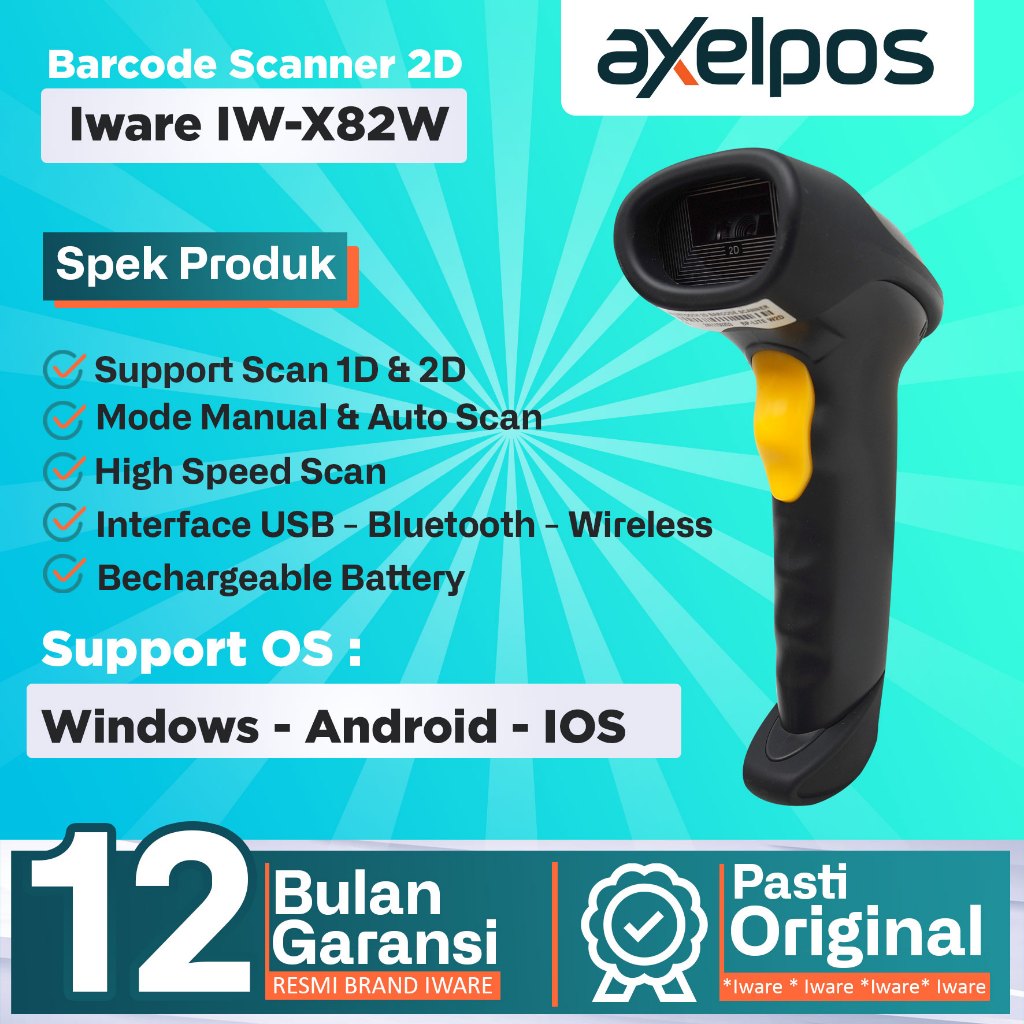 Jual Barcode Scanner 2D Auto Scan Usb Bluetooth Wireless Iware IW-X82W ...