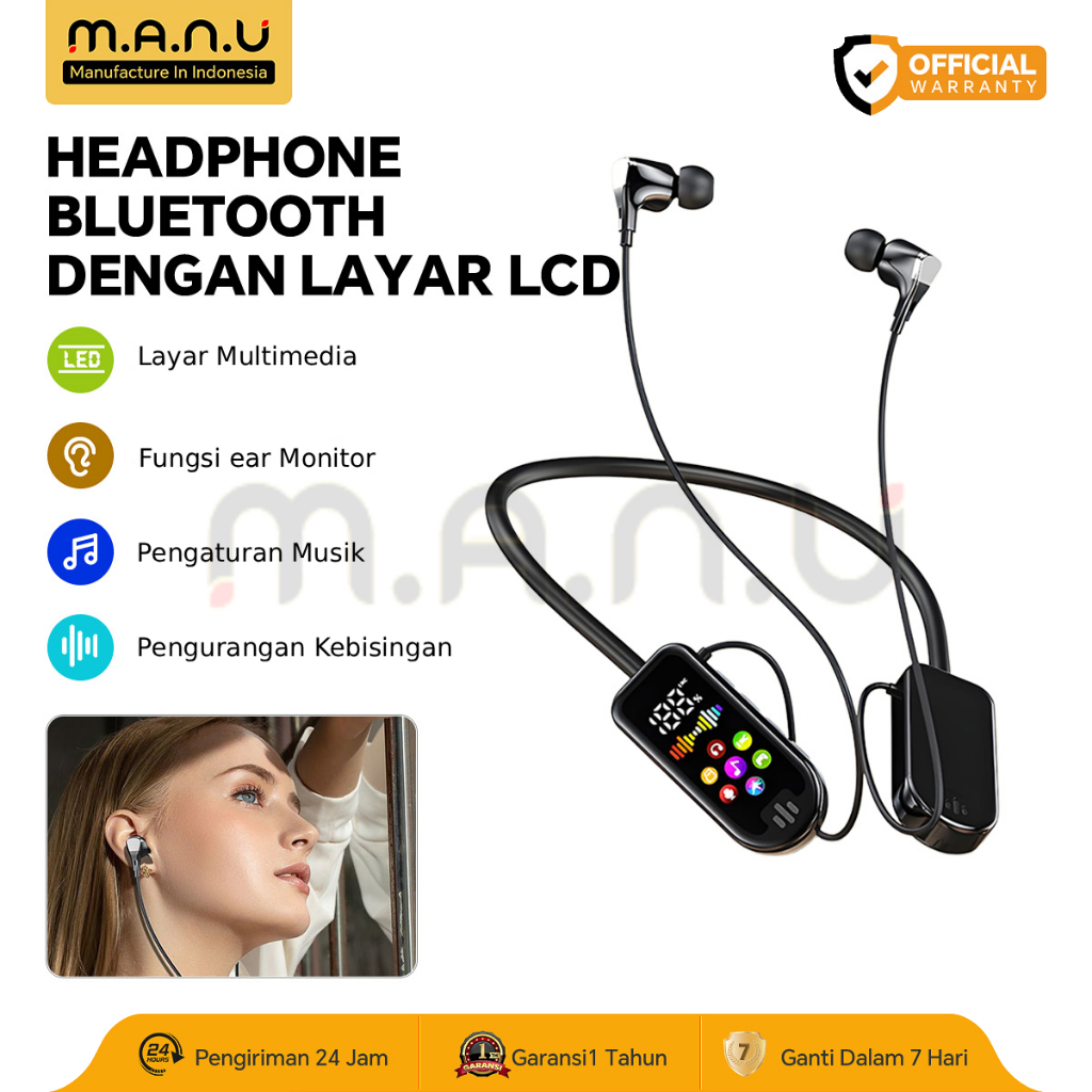 Jual MANU Wireless Headphone Bluetooth 5.4 HD Screen Layar Multimedia ...