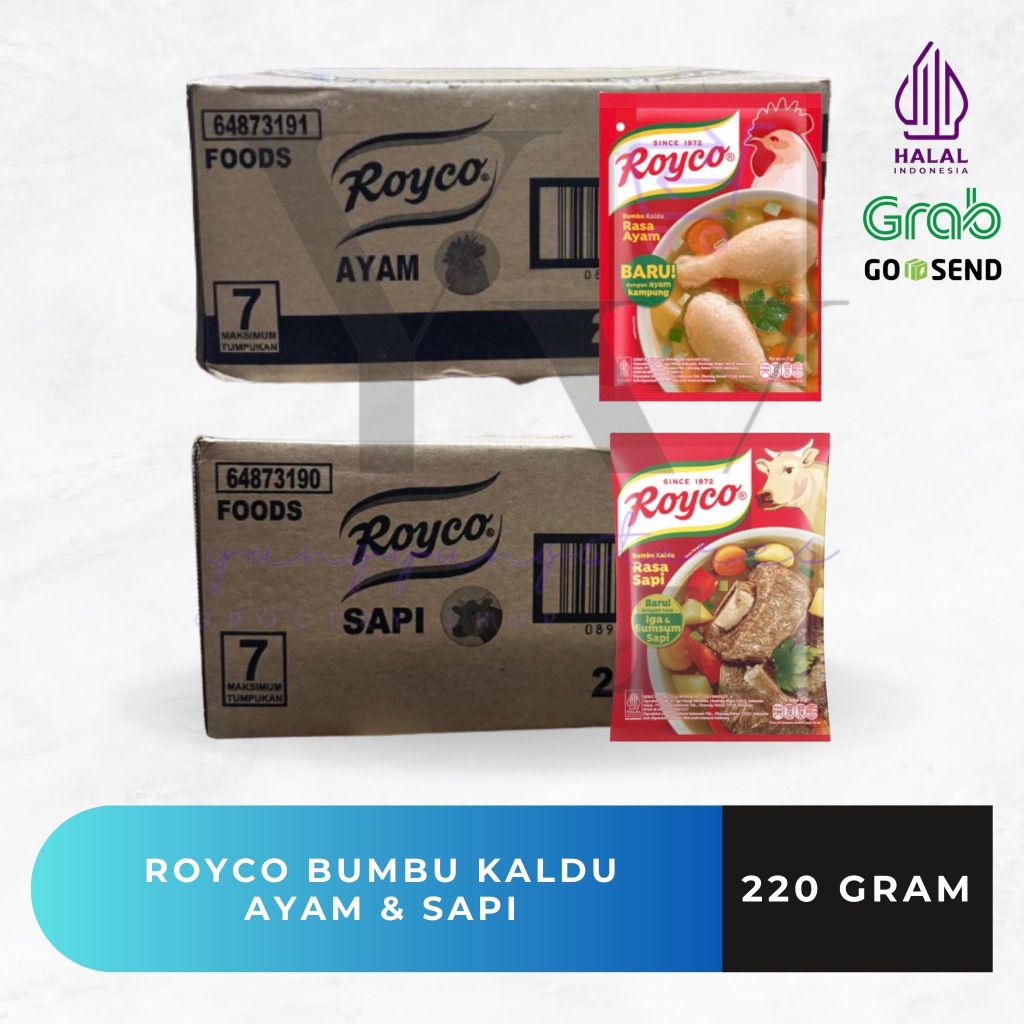 Jual 1 Dus Isi 24 Bungkus Royco Bumbu Kaldu Rasa Ayam / Sapi 220 gram ...