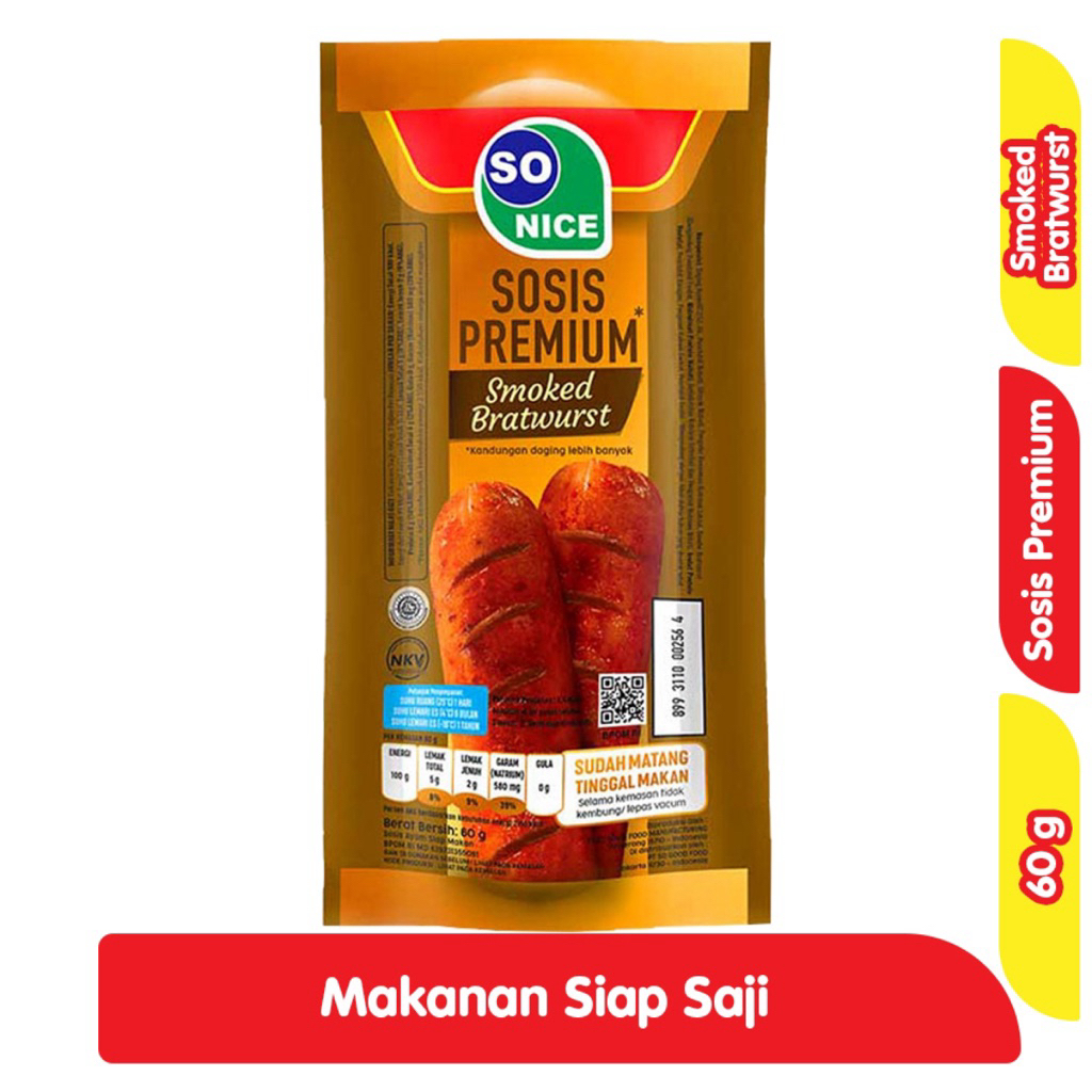Jual So Nice Sosis Premium Smoked Bratwurst 60 g | Shopee Indonesia
