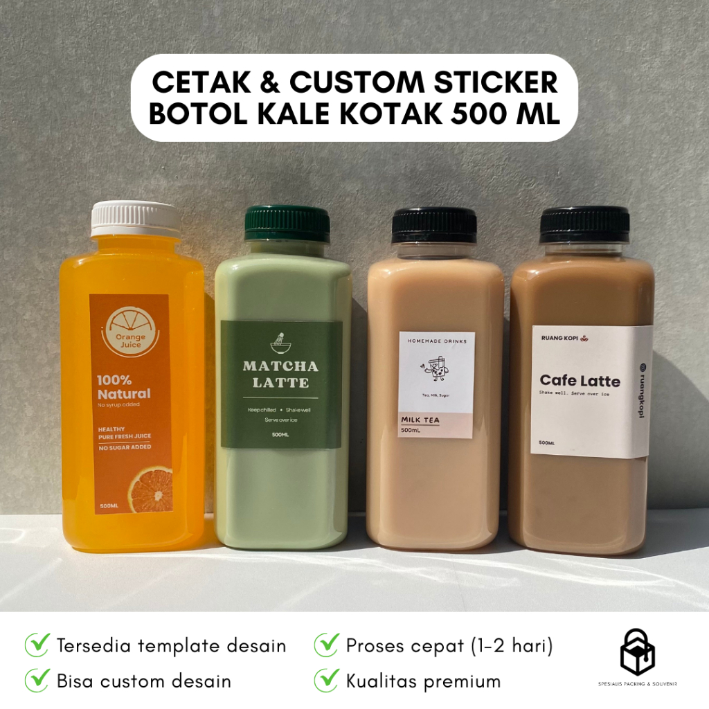 Jual Cetak Custom Stiker Botol Kale Kotak 500 ml | Print Label Sticker ...