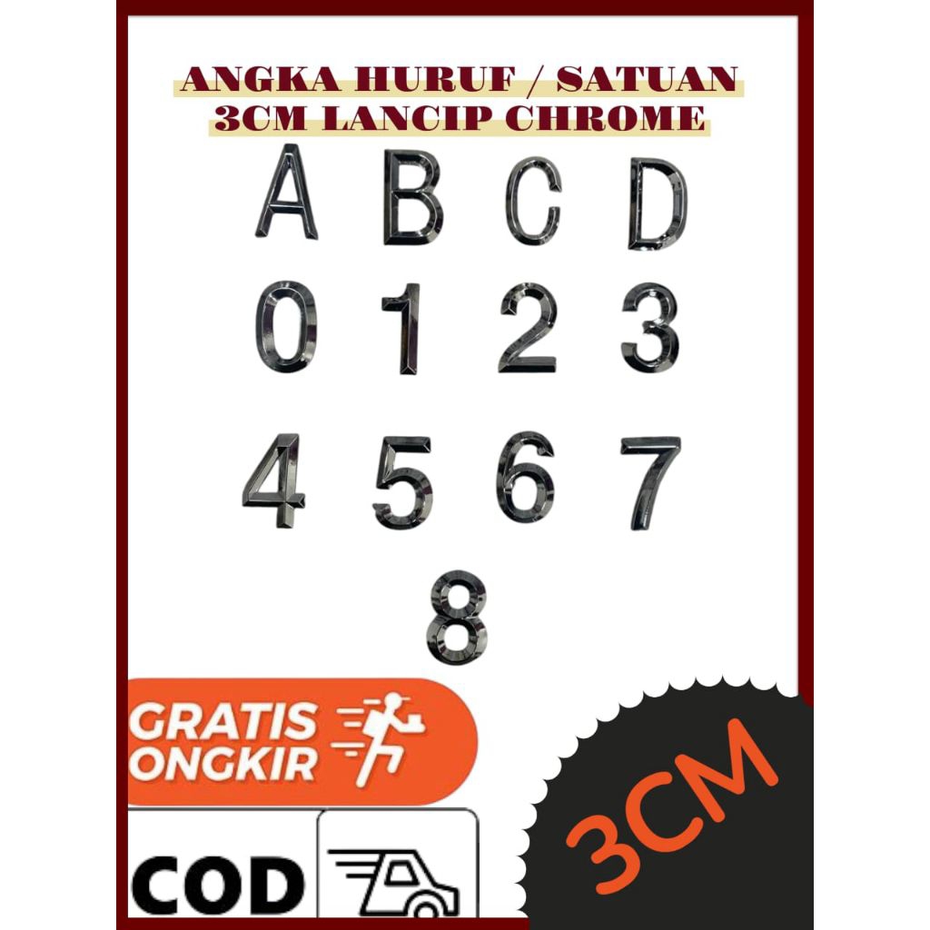 Jual Huruf/Angka Plat Motor Satuan - LancipSegi5 Chrome 3CM | Shopee ...