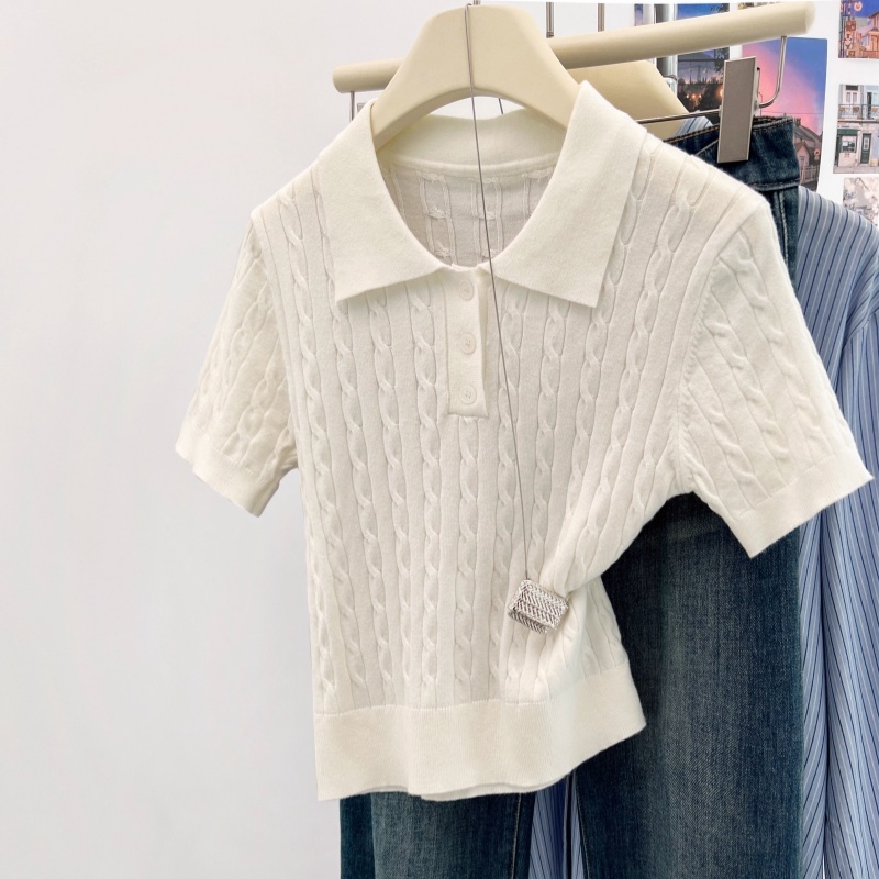 Jual Kaos oblong rajut lengan pendek kerah polo putih | Shopee Indonesia