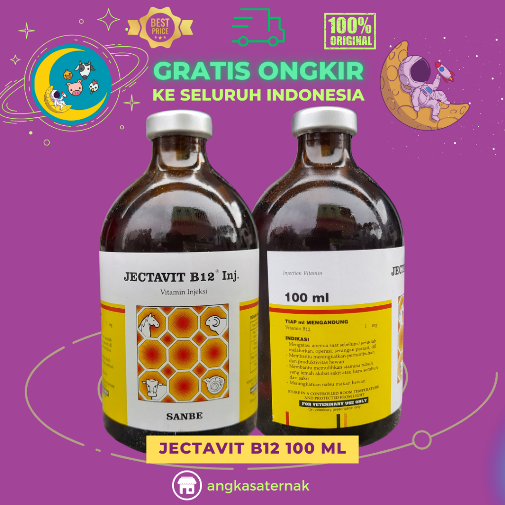 Jual JECTAVIT B12 inj 100 ml Vitamin B12 Injeksi Sapi, Kambing, Kuda ...