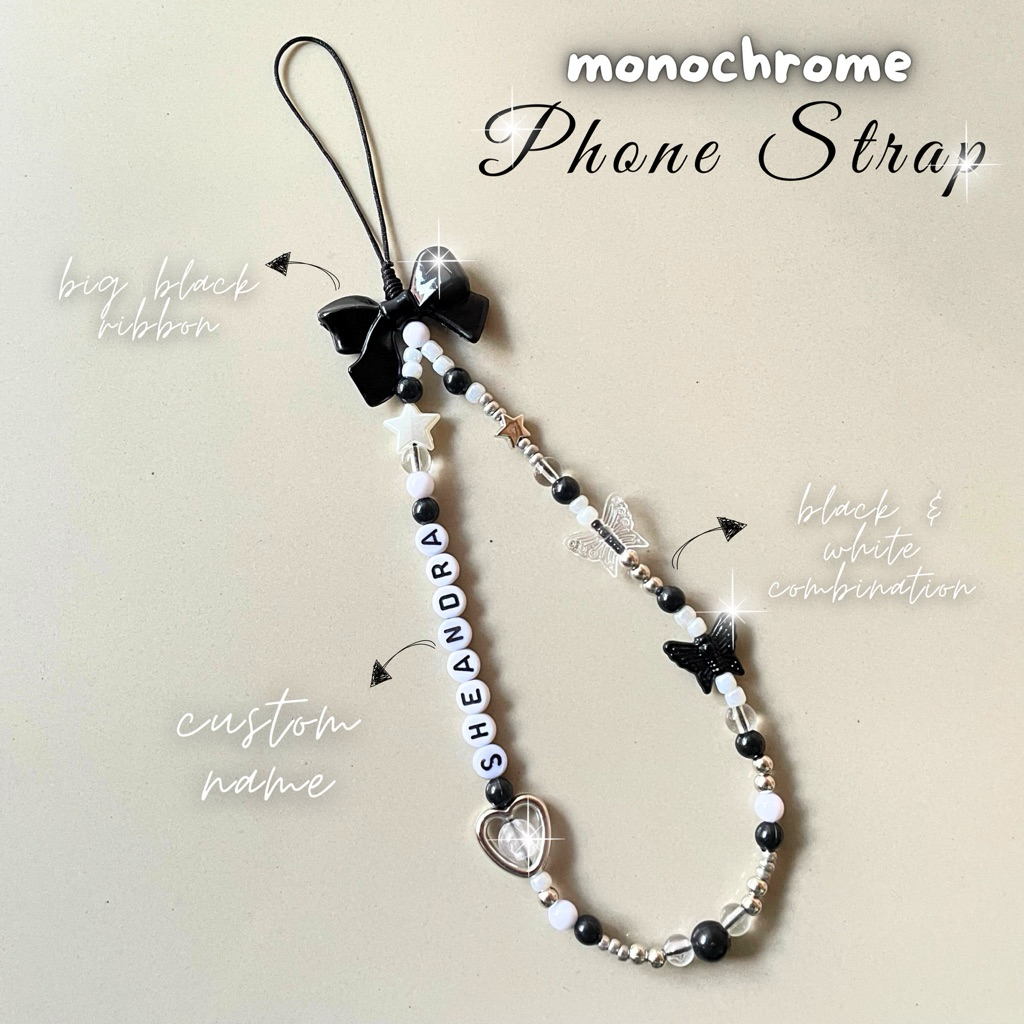 Jual [CUSTOM NAMA] strap hp gantungan hp monocrom aesthetic | Shopee ...